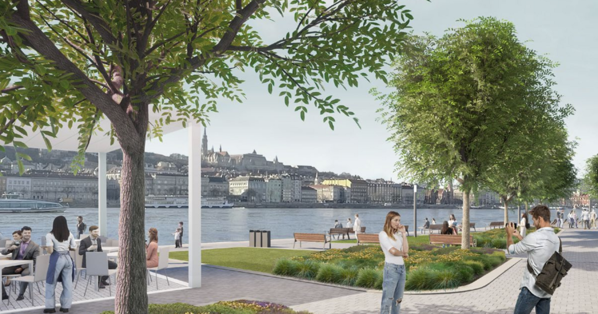 Autómentes Jane Haining rakpart, gyalogostér az Erzsébet híd pesti ...